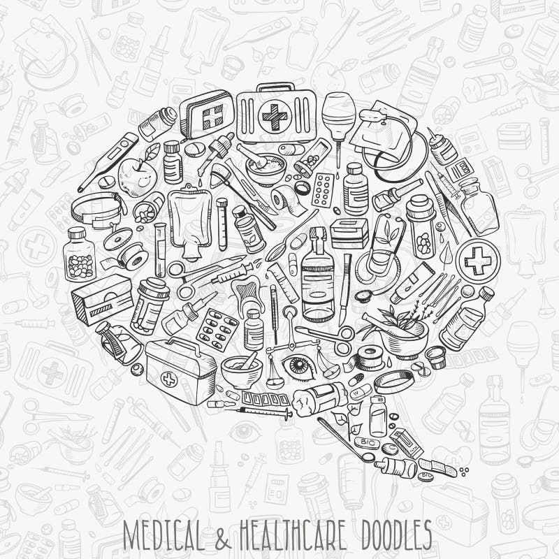 Health Care Doodle Icons Background Stock Illustration - Illustration ...