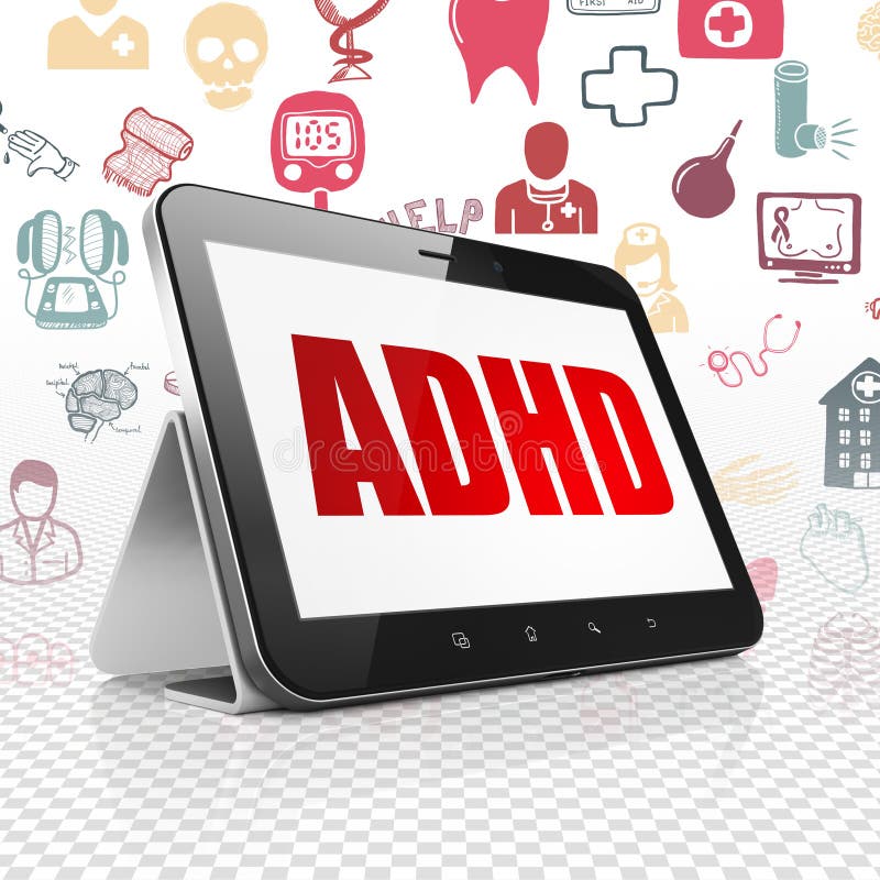 Health Concept: Tablet Computer with ADHD on Display Stock Illustration ... Health Concept: Tablet Computer with ADHD on Display Stock Illustration ...