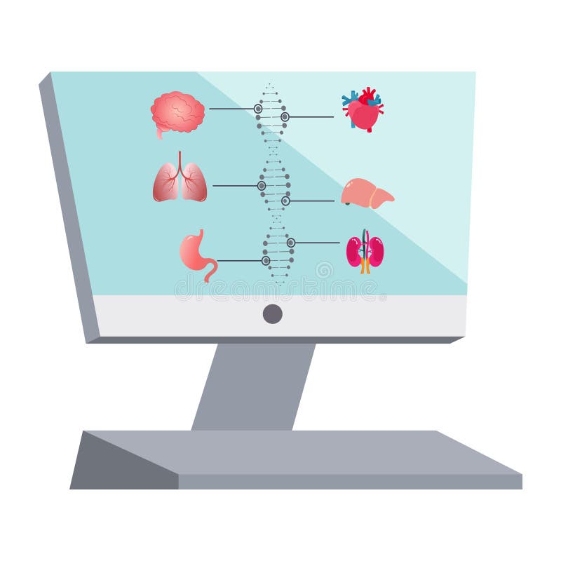 Health Data from DNA Profile on Cartoon Computer Screen Stock Vector ...