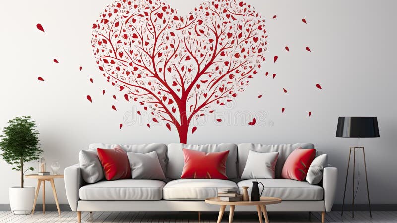 Health Decoration with Sofa and Art in the Shape of a Heart and Tree ...