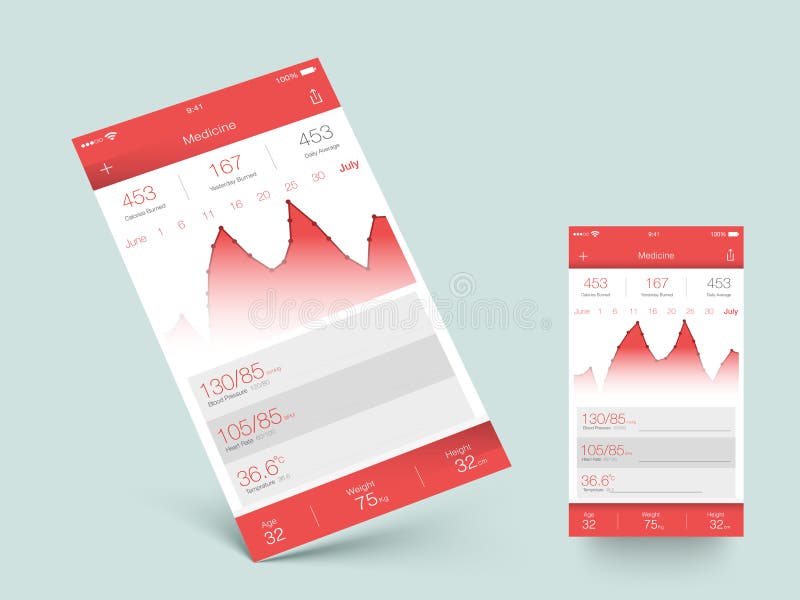 Health and Fitness UI Screen for Mobile. Stock Illustration ...