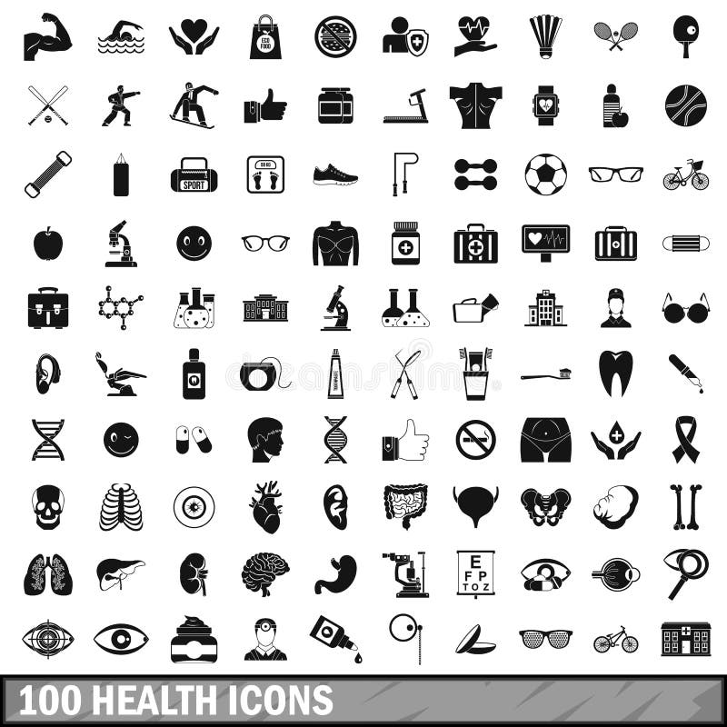 100 Health Icons Set in Simple Style Stock Vector - Illustration of ...