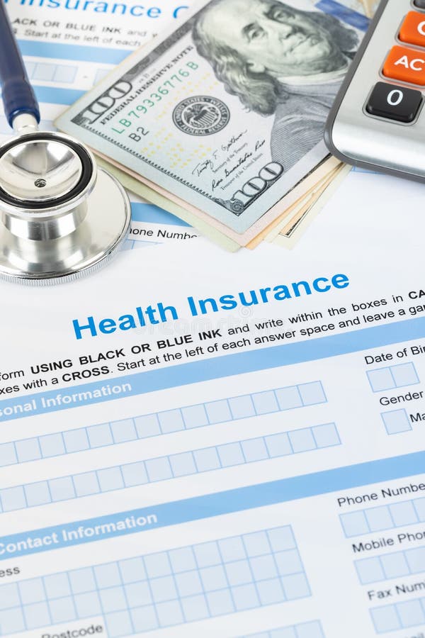 Health Insurance Application Form with Stethoscope and Calculator Stock ...