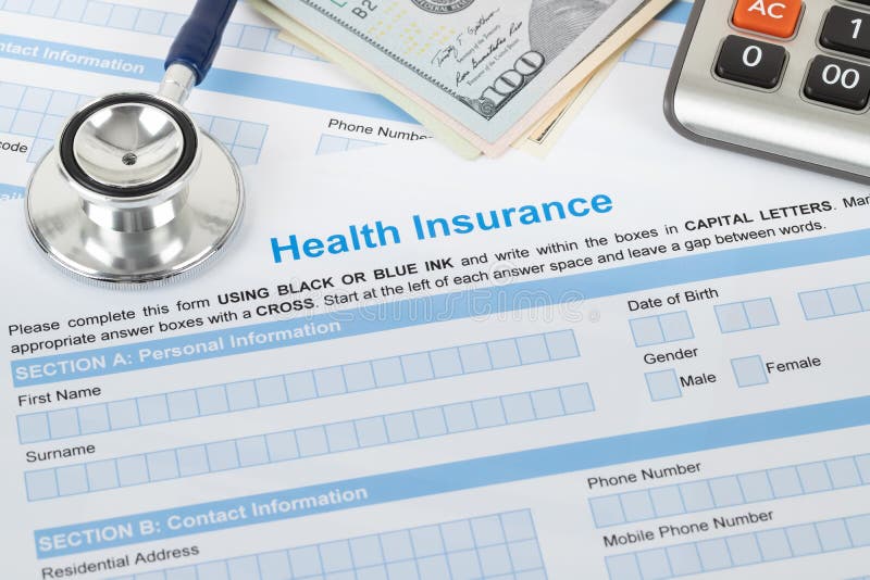Health Insurance Application Form with Stethoscope and Calculator Stock ...