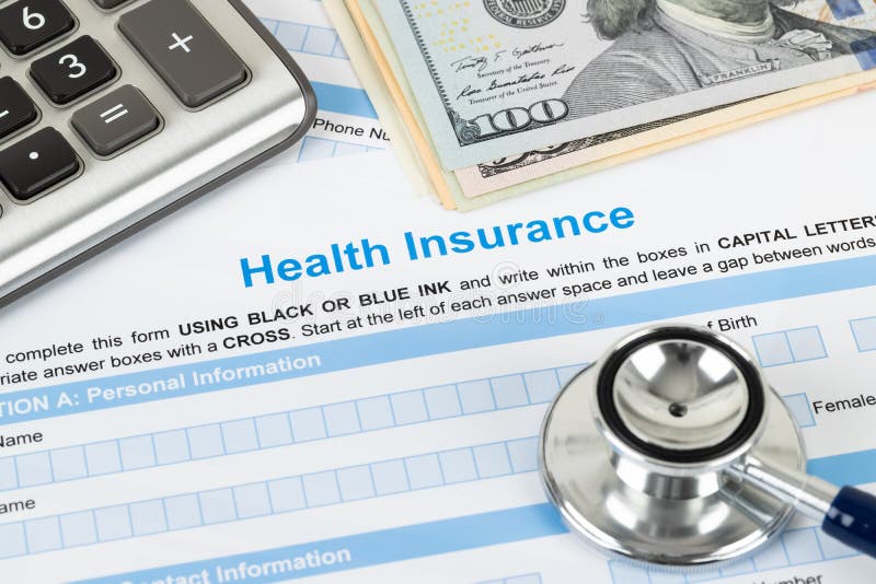 Health Insurance Application Form with Stethoscope and Calculator Stock ...