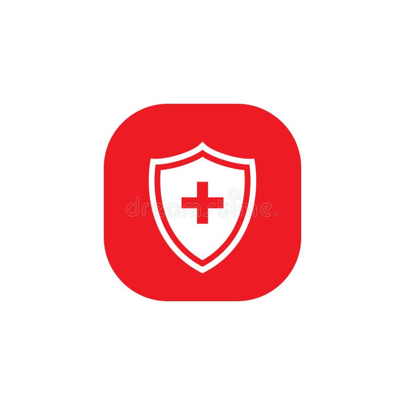 Health Insurance, Shield Icon Vector on Red Square Stock Vector ...