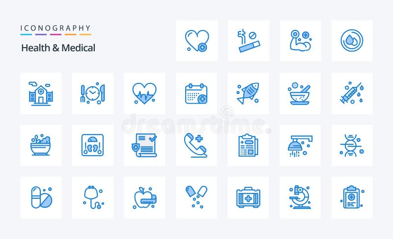 25 Health and Medical Blue Icon Pack Stock Vector - Illustration of ...