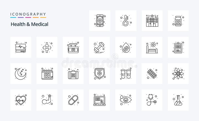 25 Health and Medical Line Icon Pack Stock Vector - Illustration of ...