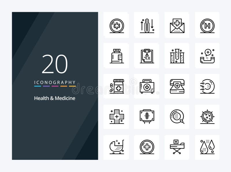 20 Health Medicine Outline Icon for Presentation Stock Vector ...