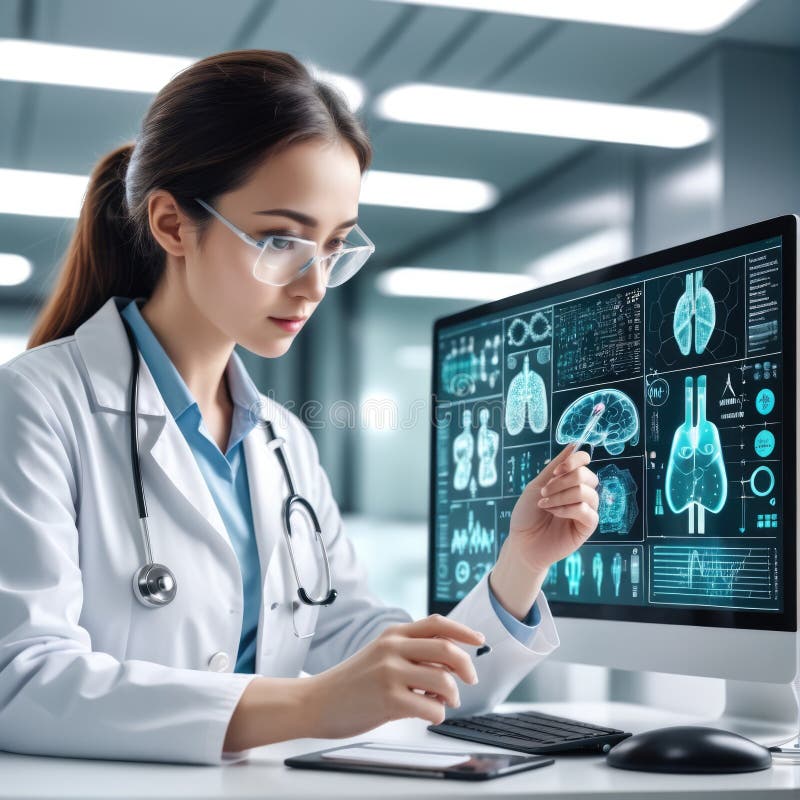A Health Professional Analyzes Digital Patient Data on a Computer ...