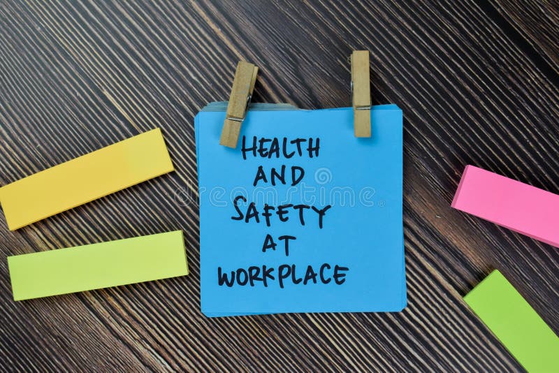 Health and Safety at Workplace Write on Sticky Notes Isolated on Wooden ...
