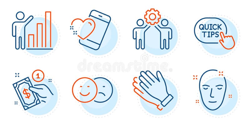 Clapping Hands, Like and Quick Tips Icons Set. Health Skin, Graph Chart ... Clapping Hands, Like and Quick Tips Icons Set. Health Skin, Graph Chart ...