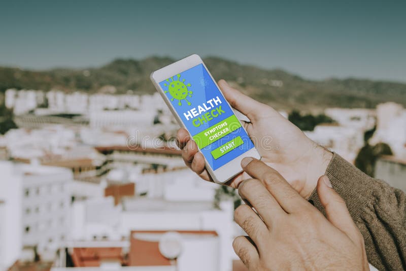 Man Hand Holding Phone with Health Check App in the Screen. Stock Image ...