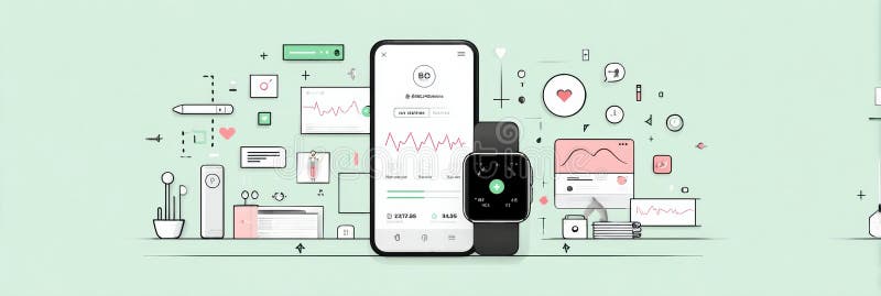 Health Tracking Technology with Mobile Phone and Smartwatch Displaying ...