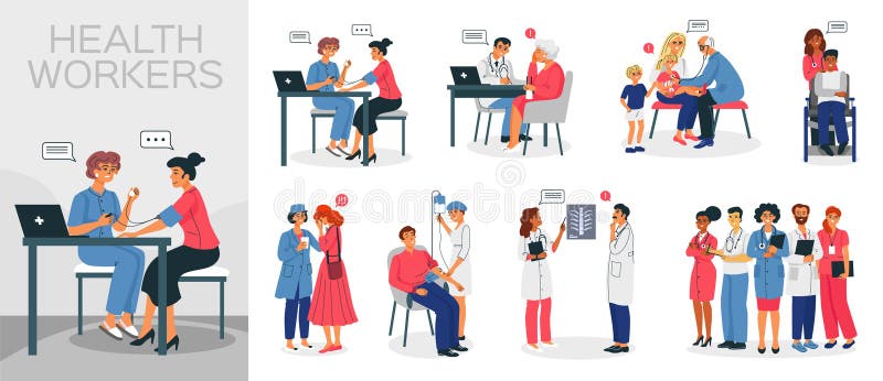 Health Workers Icons and Illustration in Flat Design Stock Illustration ...