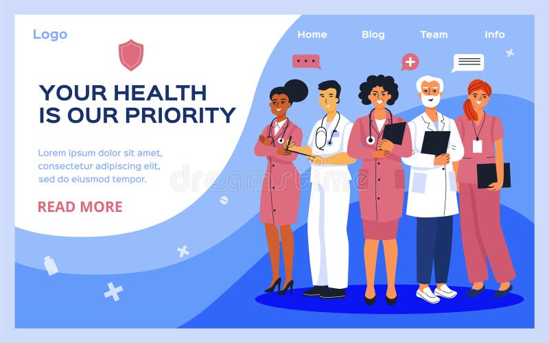 Health Workers Landing Page in Flat Design Stock Illustration ...