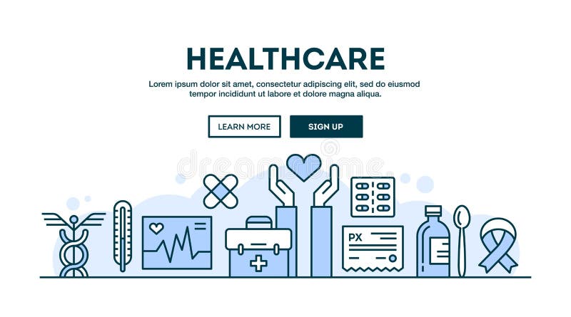 Healthcare, Concept Header, Flat Design Thin Line Style Stock ...