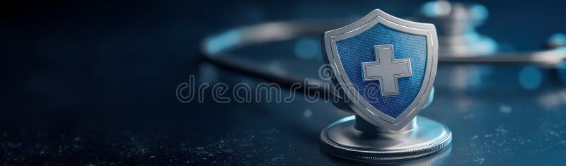 Healthcare Cybersecurity Shield with Stethoscope, Copy Space Stock ...