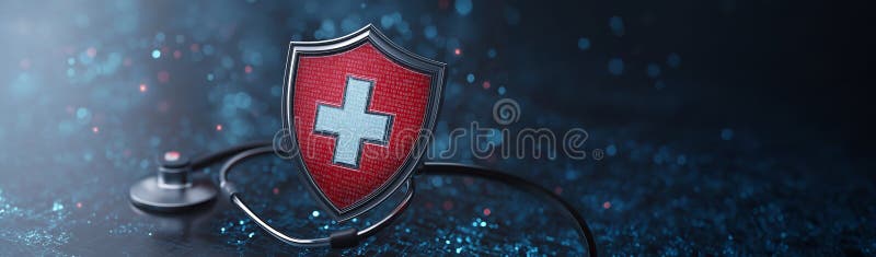 Healthcare Cybersecurity Shield with Stethoscope, Copy Space Stock ...