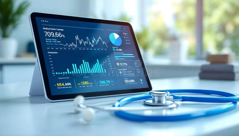 Healthcare Data Analytics: Medical Dashboard on Tablet with Stethoscope ...