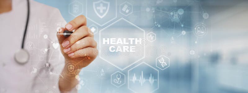 Healthcare Digital Solutions Illustrated on a Virtual Screen Stock ...