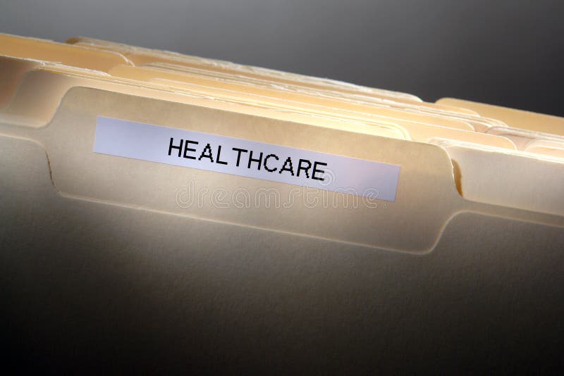 Healthcare Label on Medical History File Folder Stock Photo - Image of ...