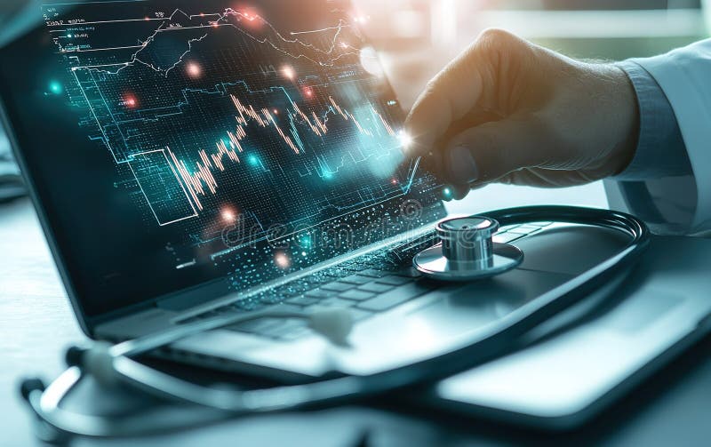 A Healthcare Professional Analyzes Digital Patient Data on a Laptop in ...