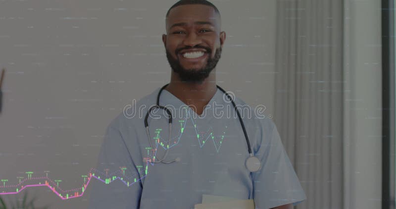 Healthcare Professional with Stethoscope, Analyzing Financial Graph ...