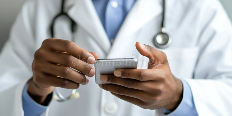 Healthcare Professional Using Mobile Phone for Patient Care Stock ...