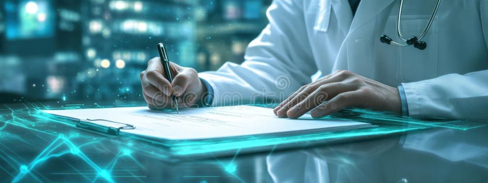 Healthcare Provider Signs Document with Advanced Technology Interface ...