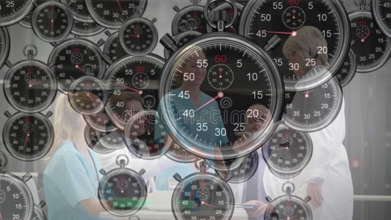 In Healthcare Setting, Animation of Multiple Stopwatches Overlaying ...