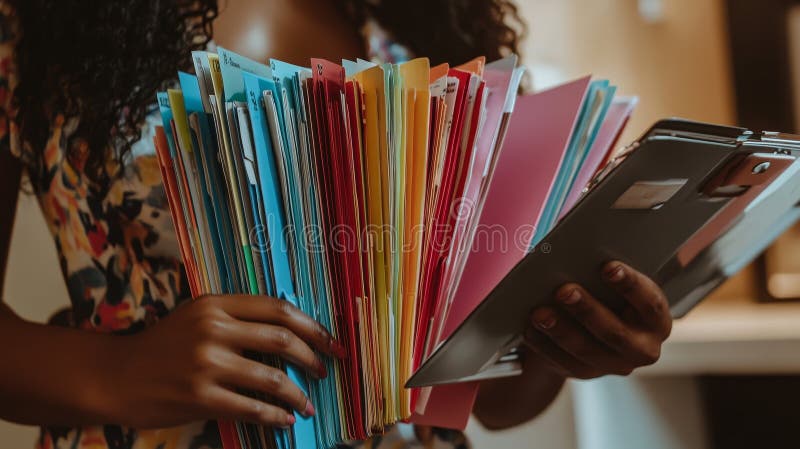 Healthcare Worker Efficiently Organizing Patient Files in Color Coded ...