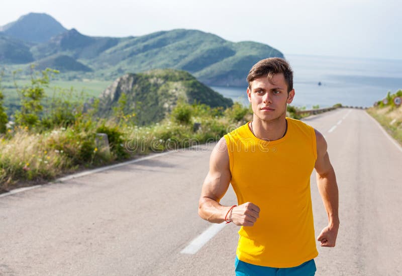 Healthy Active Man Runner Running on the Road Stock Photo - Image of ...