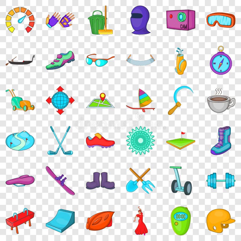 Healthy Activity Icons Set, Cartoon Style Stock Vector - Illustration ...