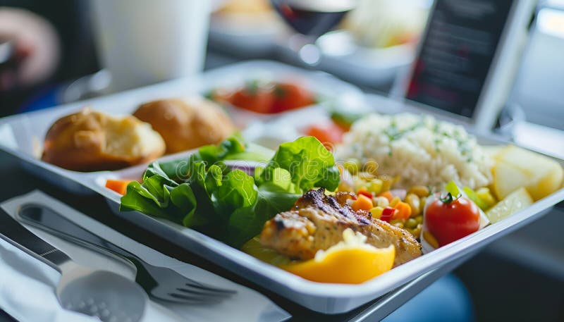 Healthy Airplane Meal with Fresh Ingredients Served on a Tray Table ...