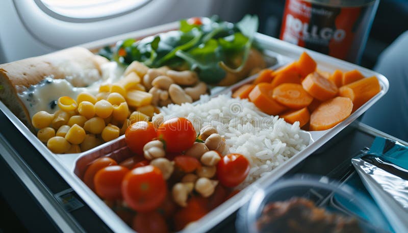 Healthy Airplane Meal with Fresh Ingredients Served on a Tray Table ...
