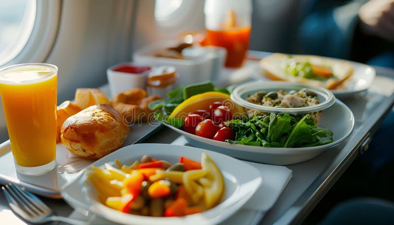 Healthy Airplane Meal with Fresh Ingredients Served on a Tray Table ...