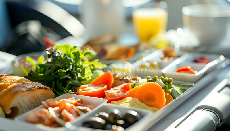 Healthy Airplane Meal with Fresh Ingredients Served on a Tray Table ...