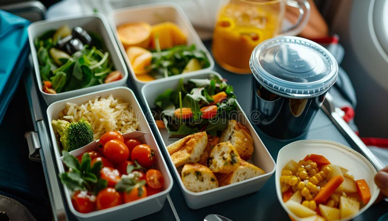 Healthy Airplane Meal with Fresh Ingredients Served on a Tray Table ...