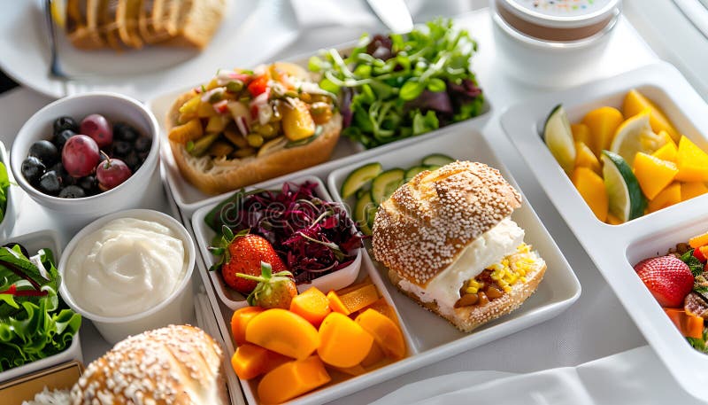 Healthy Airplane Meal with Fresh Ingredients Served on a Tray Table ...