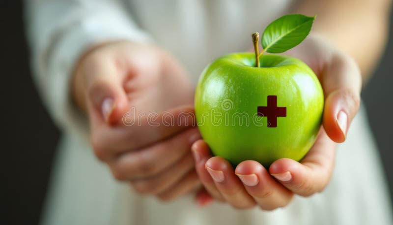 Healthy Apple with Red Cross Symbol in Hand Stock Illustration ...