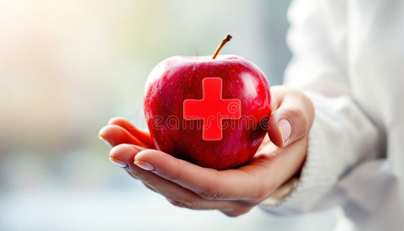 Healthy Apple with Red Cross Symbol in Hand Stock Illustration ...