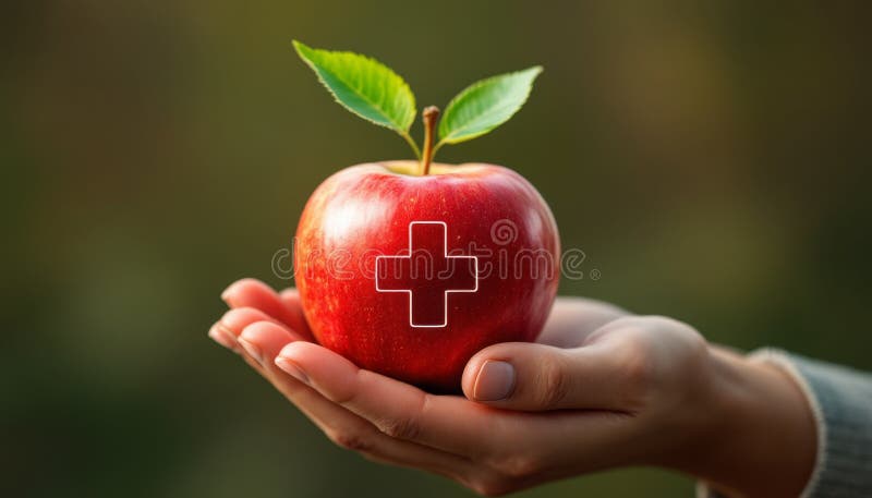 Healthy Apple with Red Cross Symbol in Hand Stock Illustration ...