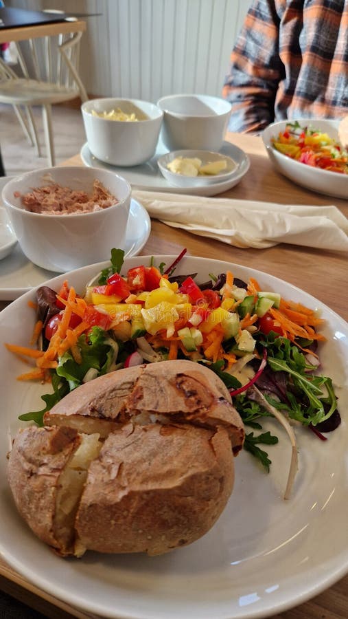 Healthy Baked Jacket Potato with Salad Stock Photo - Image of ...