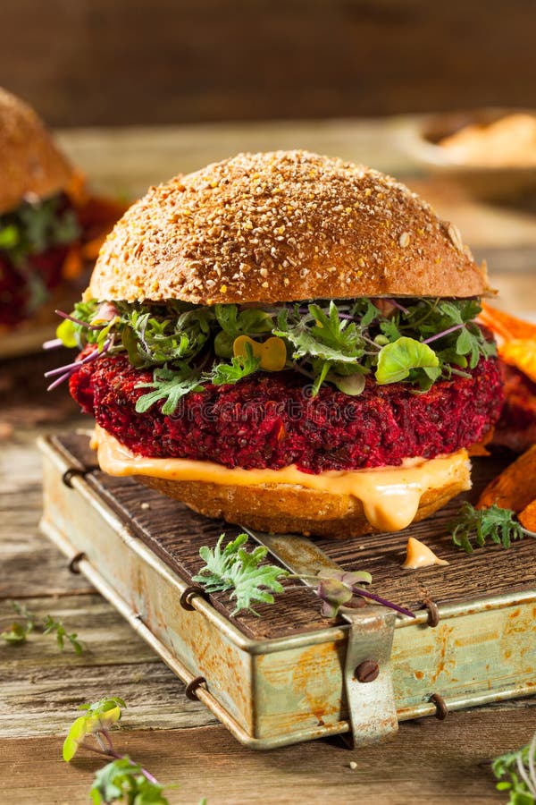 Healthy Baked Red Vegan Beet Burger Stock Image - Image of health ...