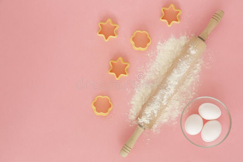 Healthy Baking Ingredients Over a Pink Background. Bakery Background ...