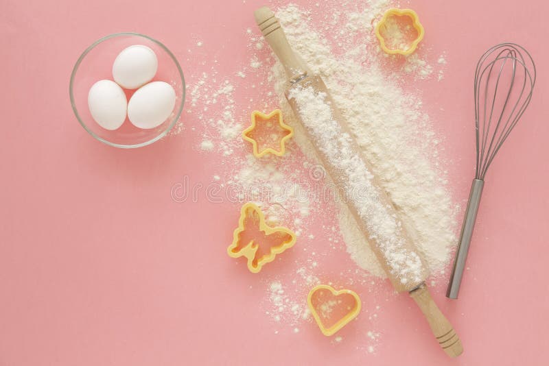 Healthy Baking Ingredients Over a Pink Background. Bakery Background ...