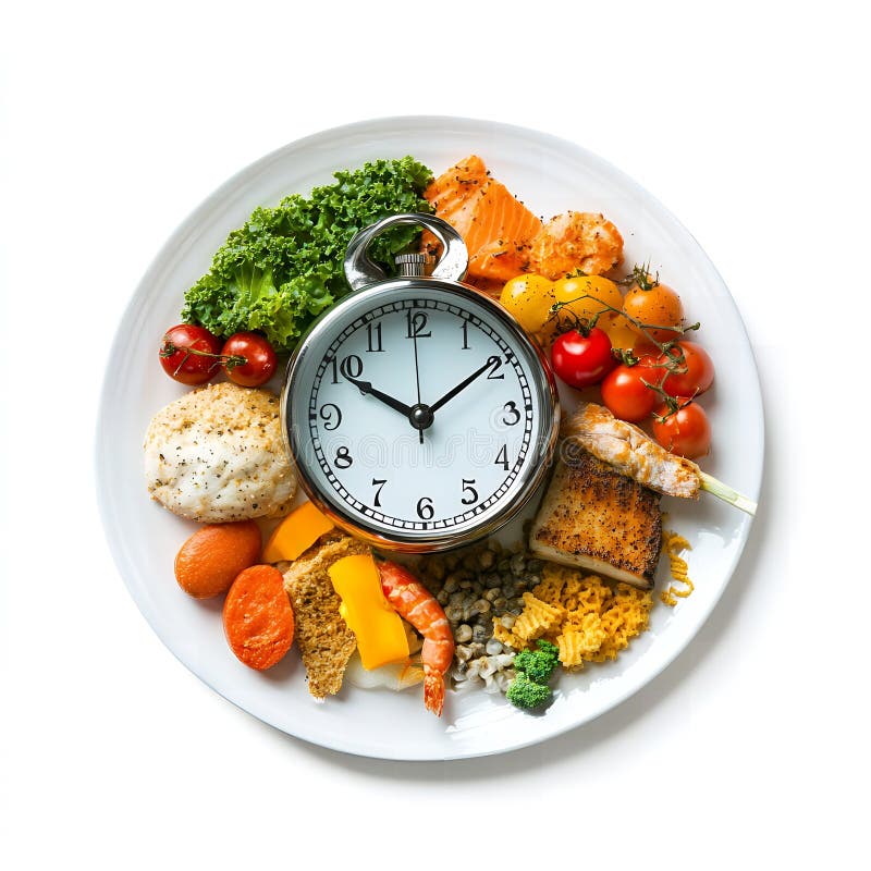Healthy Balanced Meal Plan Time Clock Concept Nutritious Food Plate ...