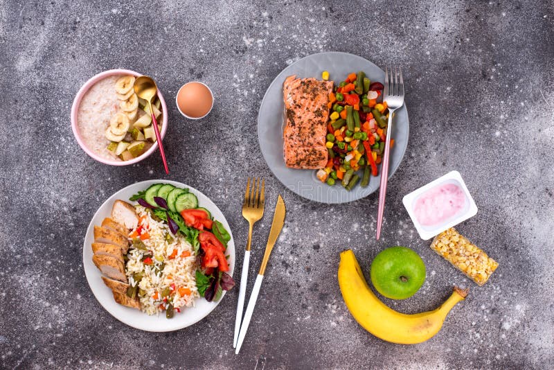 Healthy Balanced Menu for Day Stock Photo - Image of carbs, vegetables ...