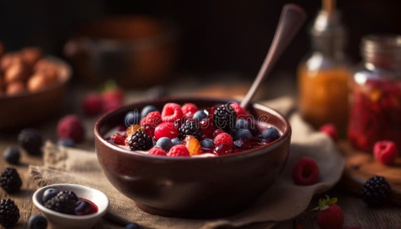 Healthy Berry Parfait with Granola and Yogurt on Rustic Wood Table ...